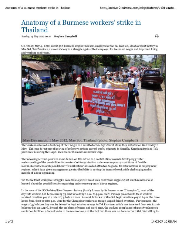 (PDF) Anatomy of a Burmese workers' strike in Thailand