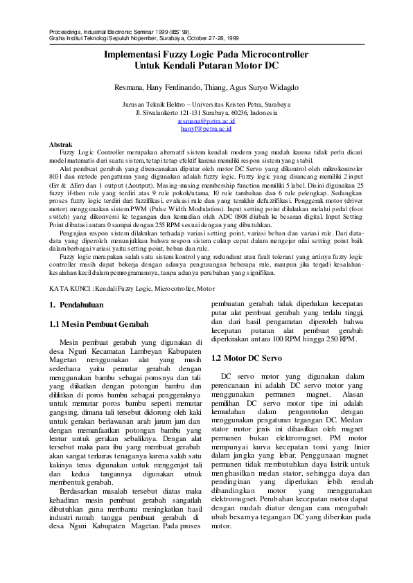 Pdf Implementasi Fuzzy Logic Pada Microcontroller Untuk Kendali Putaran Motor Dc Hany 1935
