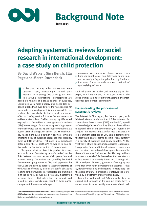 (PDF) Adapting systematic reviews for social research in international ...