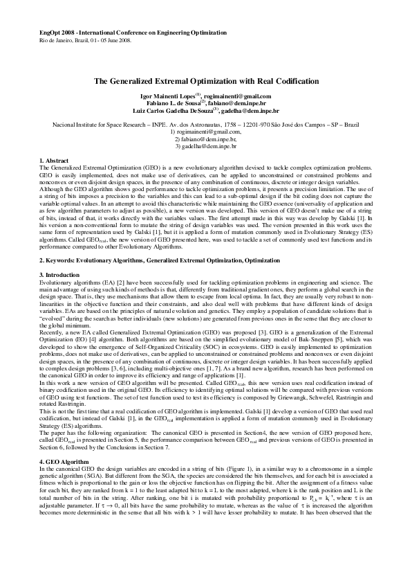 (PDF) The Generalized Extremal Optimization with Real Codification