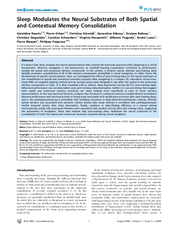 (PDF) Sleep Modulates the Neural Substrates of Both Spatial and ...