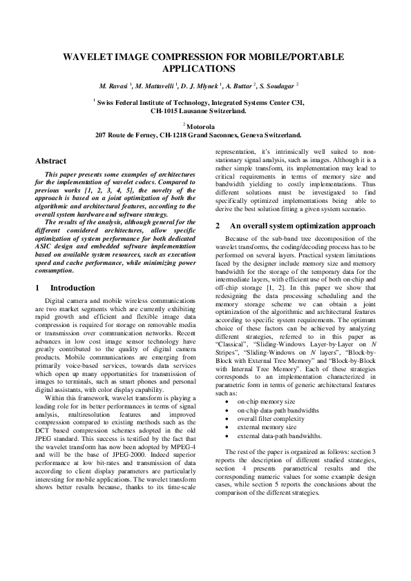 (PDF) Wavelet image compression for mobile/portable applications