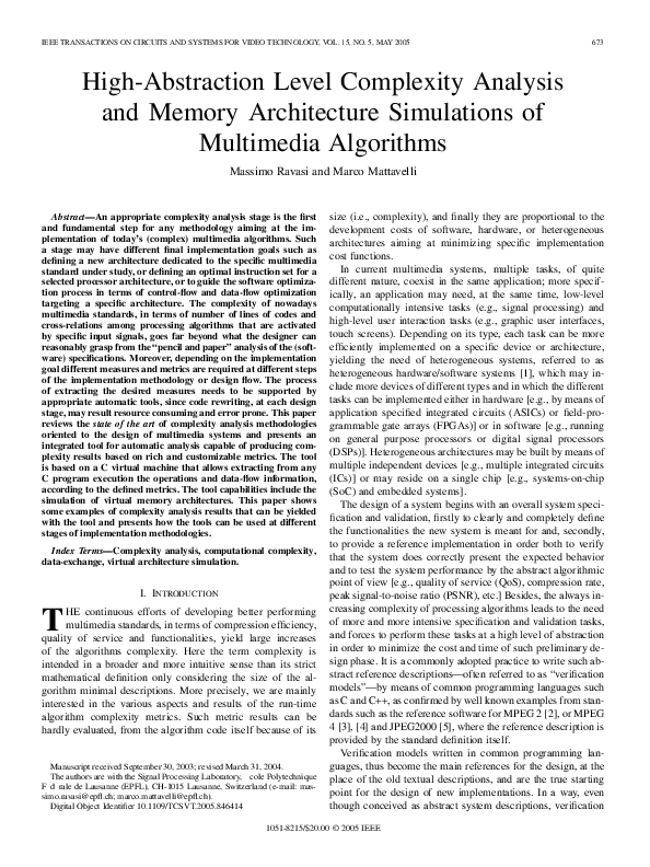 (PDF) High-Abstraction Level Complexity Analysis and Memory Architecture Simulations of ...