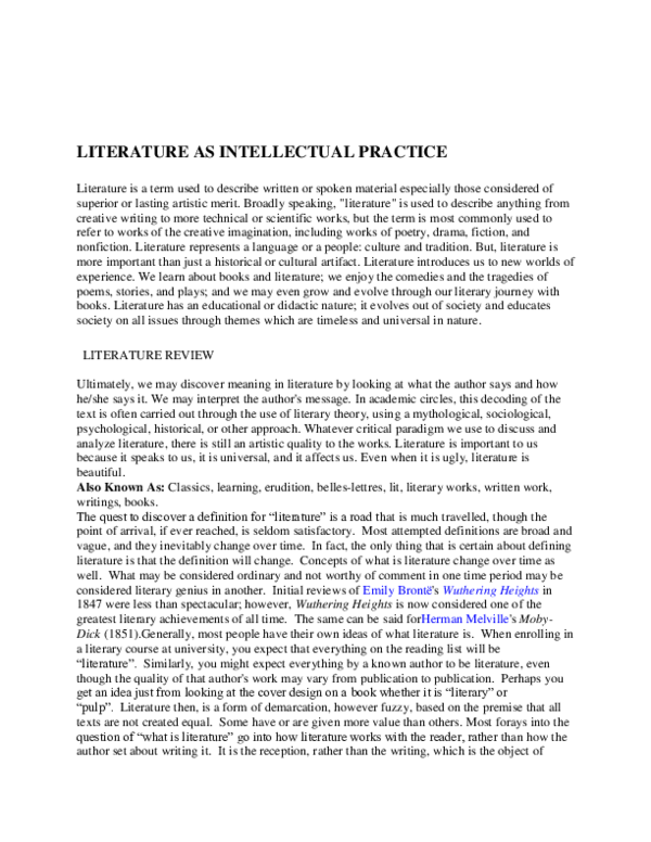 (DOC) LITERATURE AS INTELLECTUAL PRACTICE