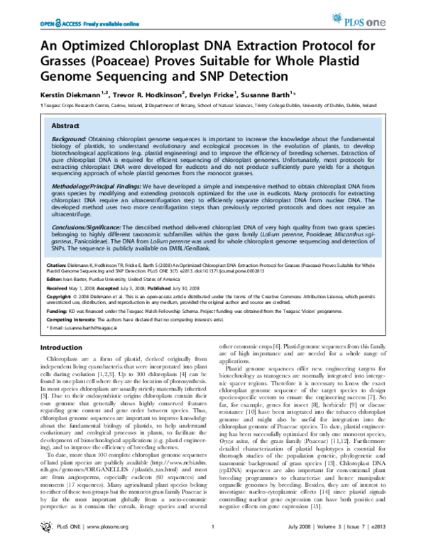 (PDF) An Optimized Chloroplast DNA Extraction Protocol for Grasses ...