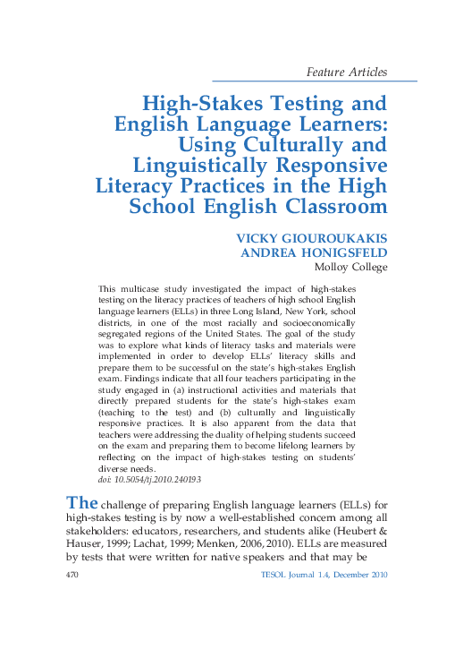 (PDF) High-Stakes Testing and English Language Learners: Using ...
