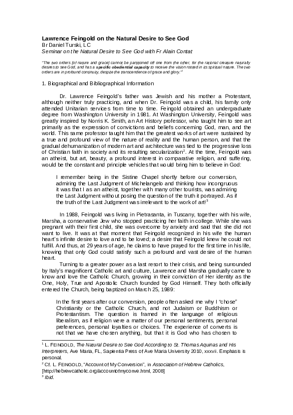 (DOC) Lawrence Feingold on the Natural Desire to See God