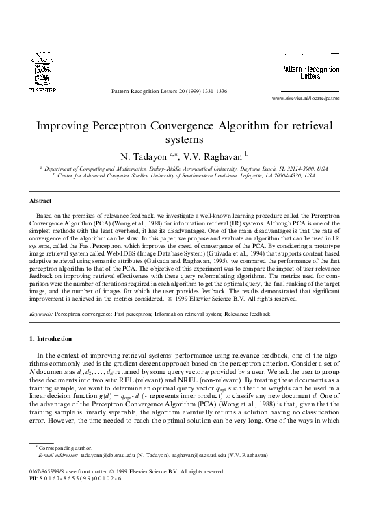 (PDF) Improving Perceptron Convergence Algorithm for retrieval systems