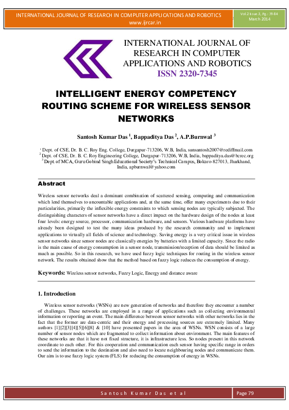 INTELLIGENT ENERGY COMPETENCY ROUTING SCHEME FOR WIRELESS SENSOR NETWORKS