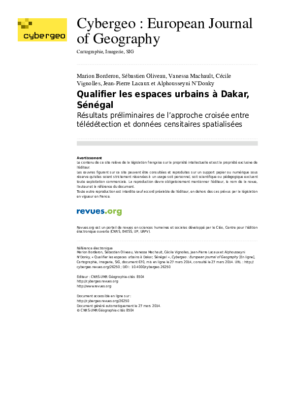 (PDF) Qualifier les espaces urbains à Dakar, Sénégal