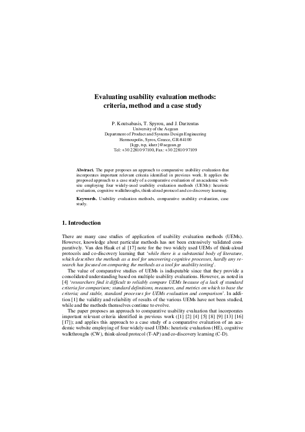 (PDF) Evaluating Usability Evaluation Methods: Criteria, Method and a Case Study