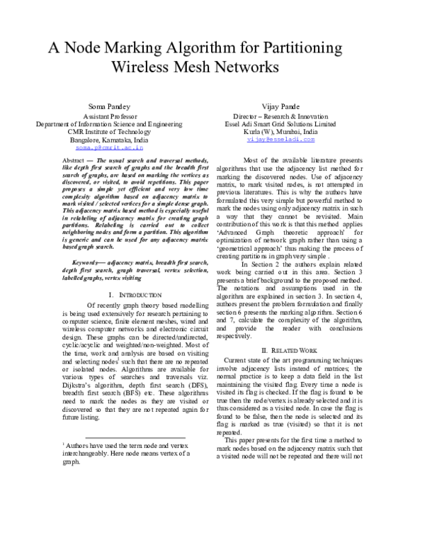 Pdf Node Marking Algorithm On A Matrix