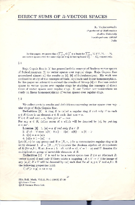 Pdf Direct Sums Of R Vector Spaces