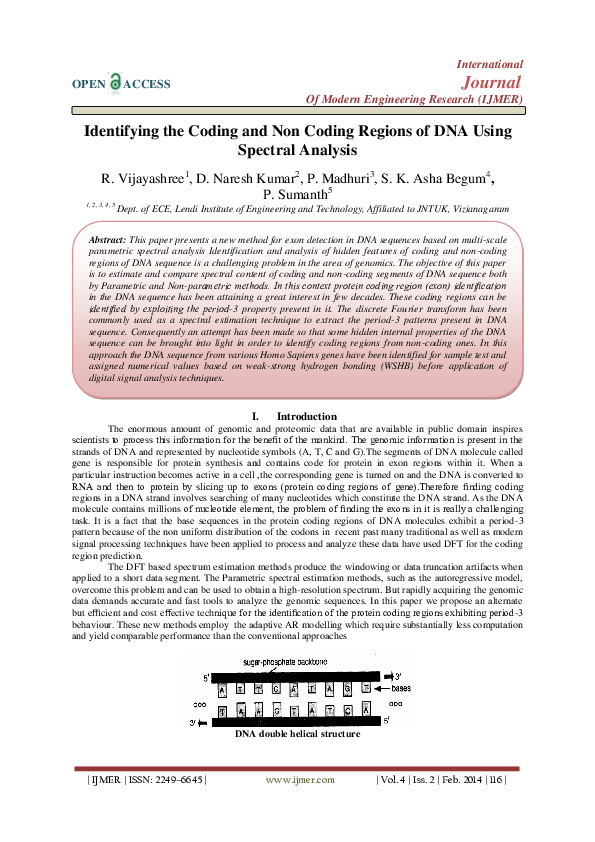 Pdf Identifying The Coding And Non Coding Regions Of Dna Using Spectral Analysis