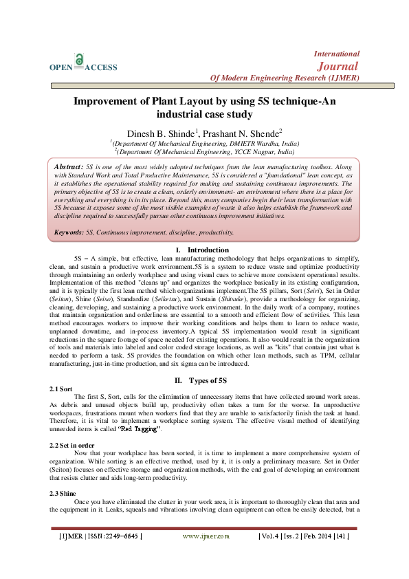 (PDF) Improvement of Plant Layout by using 5S technique-An industrial ...