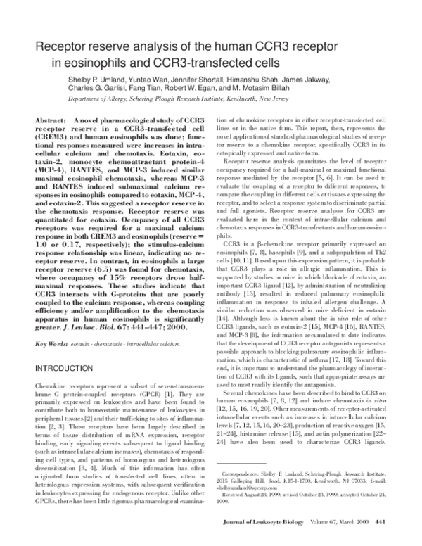 (PDF) Receptor reserve analysis of the human CCR3 receptor in ...