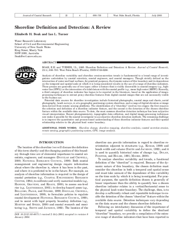 (PDF) Shoreline Definition and Detection: A Review
