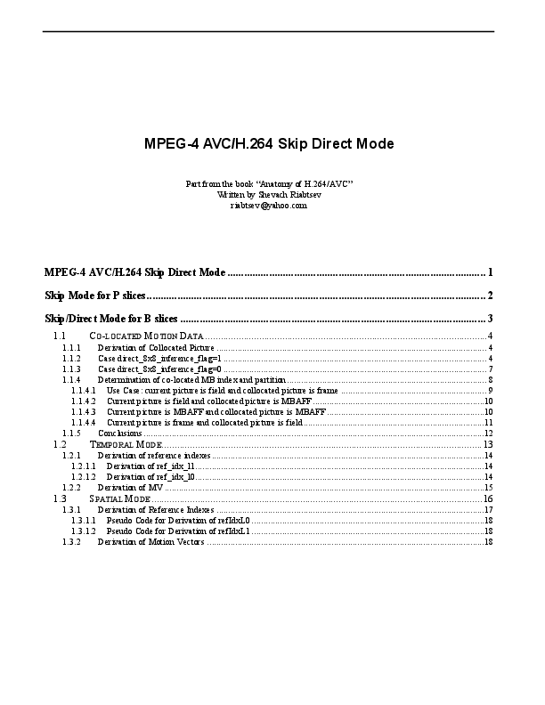 (PDF) MPEG-4 AVC/H.264 Skip Direct Mode