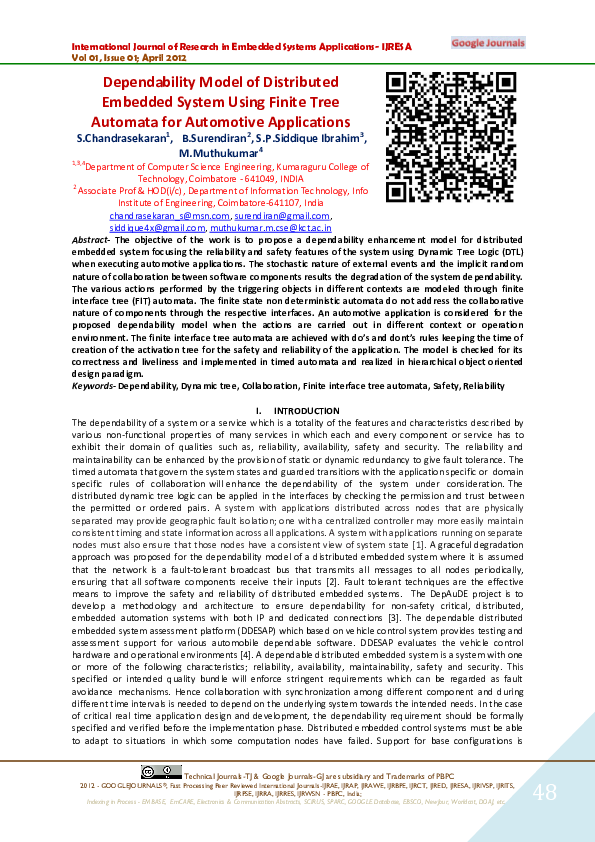 Pdf Dependability Model Of Distributed Embedded System Using Finite Tree Automata For 