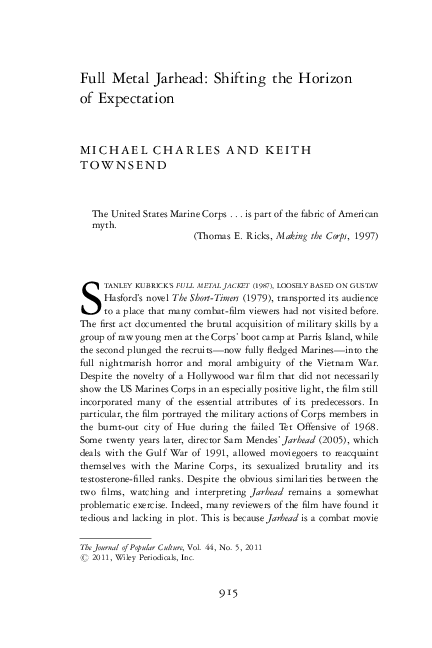 (PDF) Full Metal Jarhead: Shifting the Horizon of Expectation