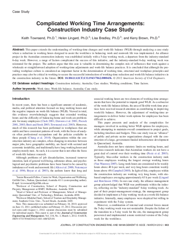 (PDF) Complicated Working Time Arrangements: Construction Industry Case Study