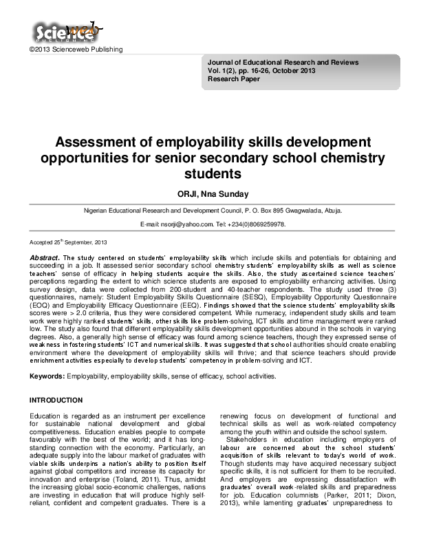 (PDF) Assessment of employability skills development opportunities for ...