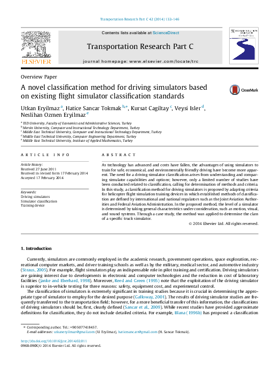 Pdf A Novel Classification Method For Driving Simulators Based On