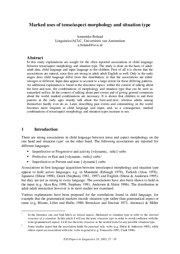 (PDF) Marked uses of tense/aspect morphology and situation type