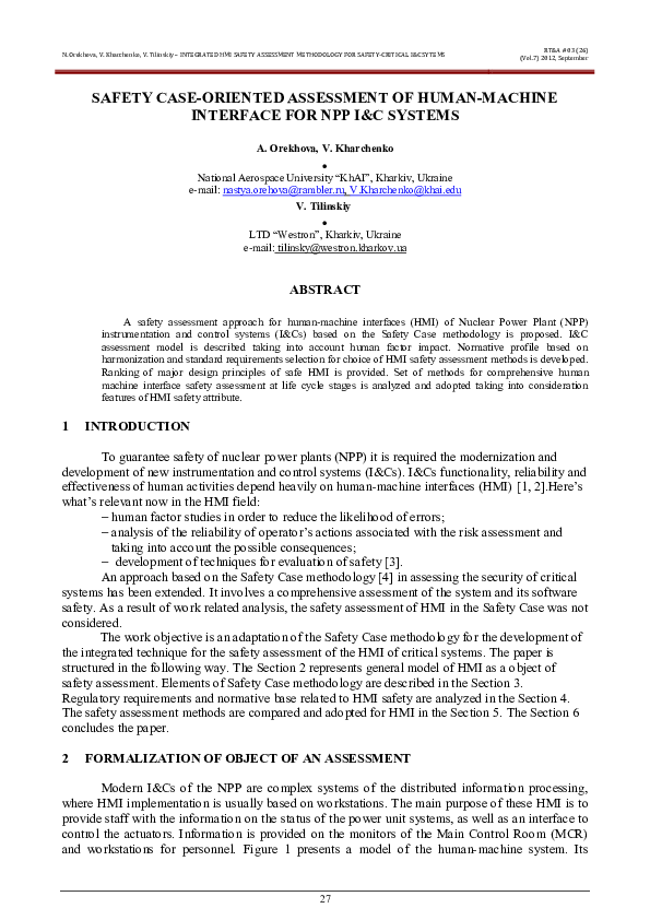 (PDF) SAFETY CASE-ORIENTED ASSESSMENT OF HUMAN-MACHINE INTERFACE FOR ...