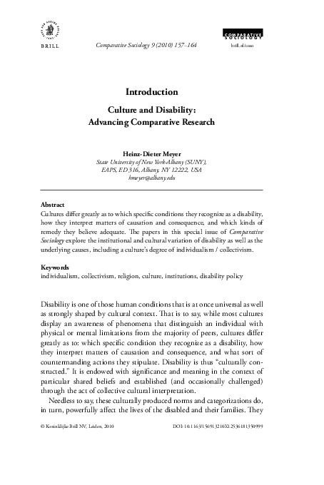 (PDF) Culture and Disability: Advancing Comparative Research