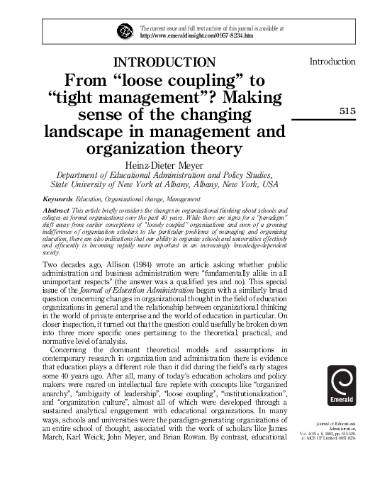 (PDF) From “loose coupling” to “tight management”? Making sense of the ...