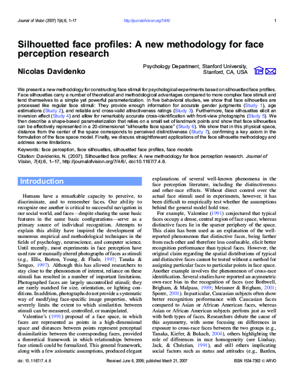 (PDF) Silhouetted face profiles: A new methodology for face perception ...