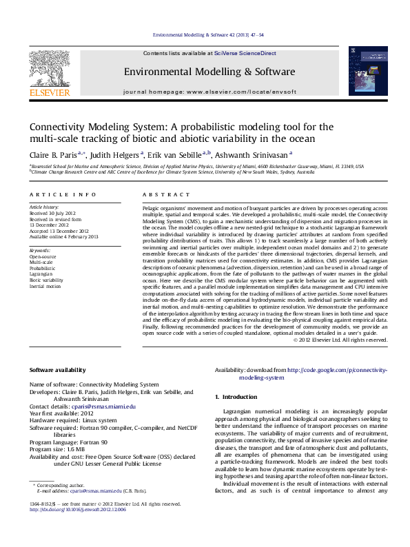 (PDF) Connectivity Modeling System: A probabilistic modeling tool for the multi-scale tracking ...
