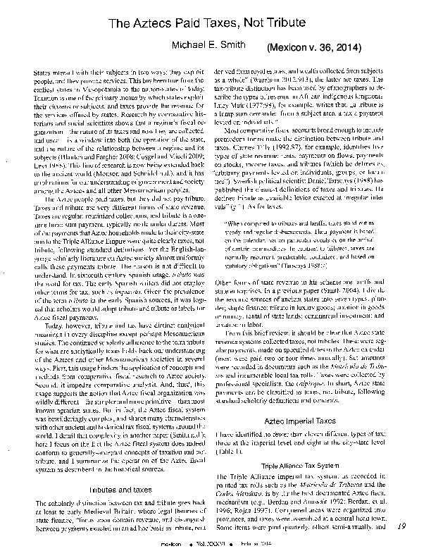 (PDF) "The Aztecs Paid Taxes, Not Tribute" (2014)