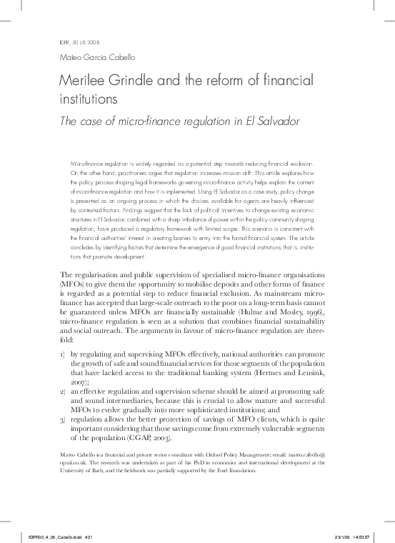(PDF) Merilee Grindle and the reform of financial institutions: The ...