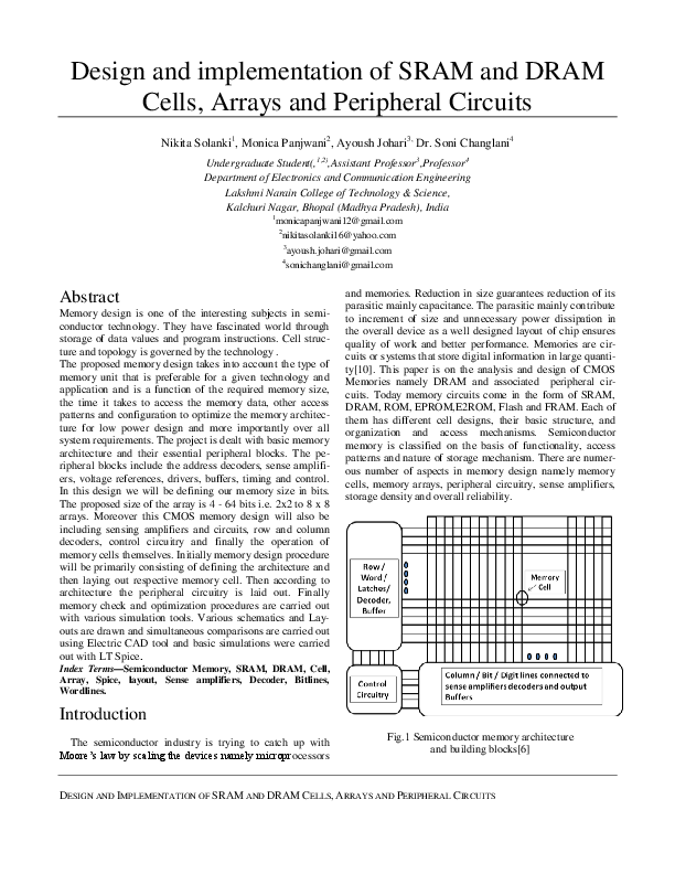 (PDF) Design and implementation of SRAM and DRAM Cells, Arrays and Peripheral Circuits
