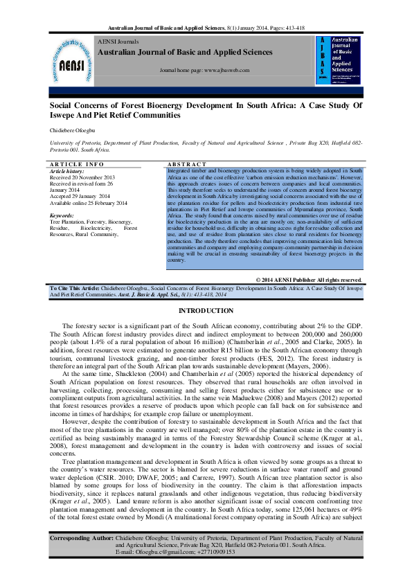 (PDF) Social Concerns of Forest Bioenergy Development In South Africa ...