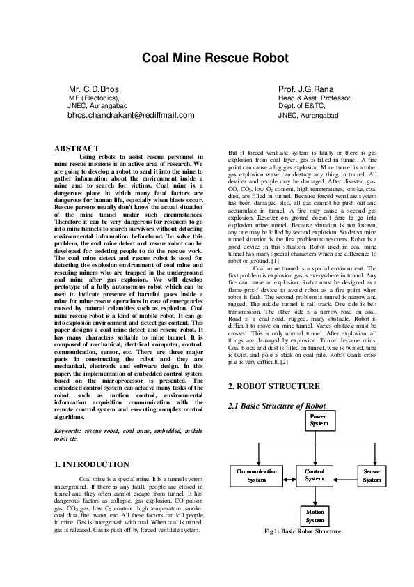 (PDF) Coal Mine Rescue Robot