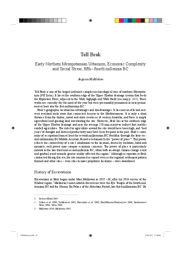 (PDF) Tell Brak, Early Northern Mesopotamian Urbanism, Economic ...
