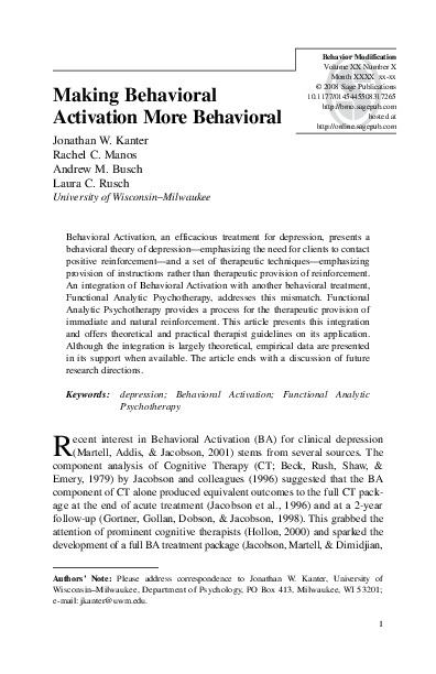 (PDF) Making Behavioral Activation More Behavioral