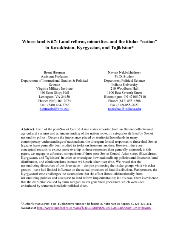 (PDF) Whose land is it?: Land reform, minorities, and the titular ...