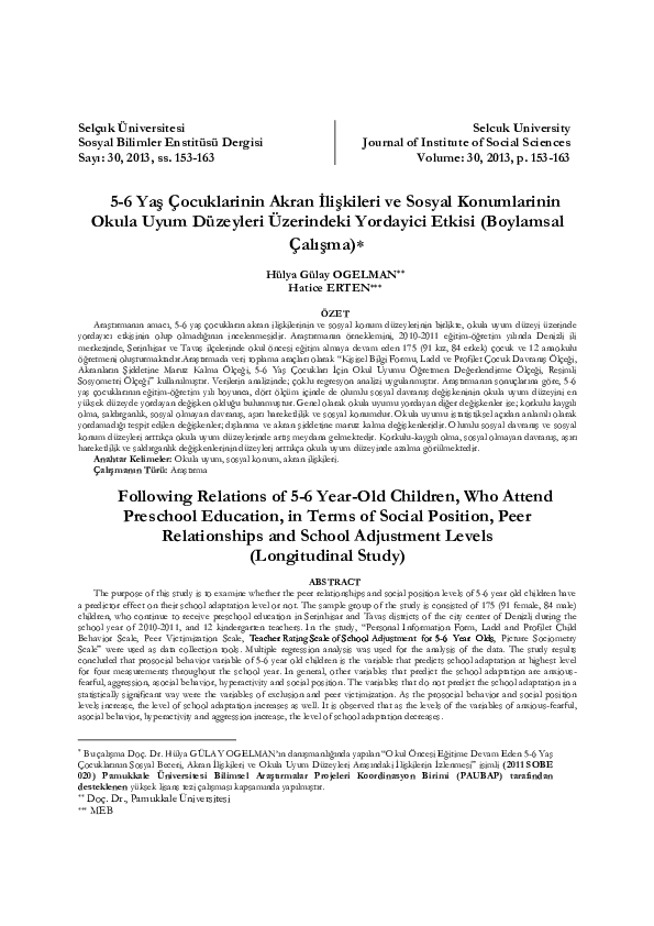 (PDF) Relationships and School Adjustment Levels