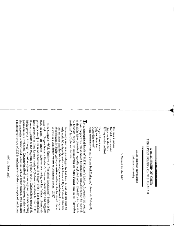 (PDF) A Readership of None: The Later Poetry of W.S. Graham