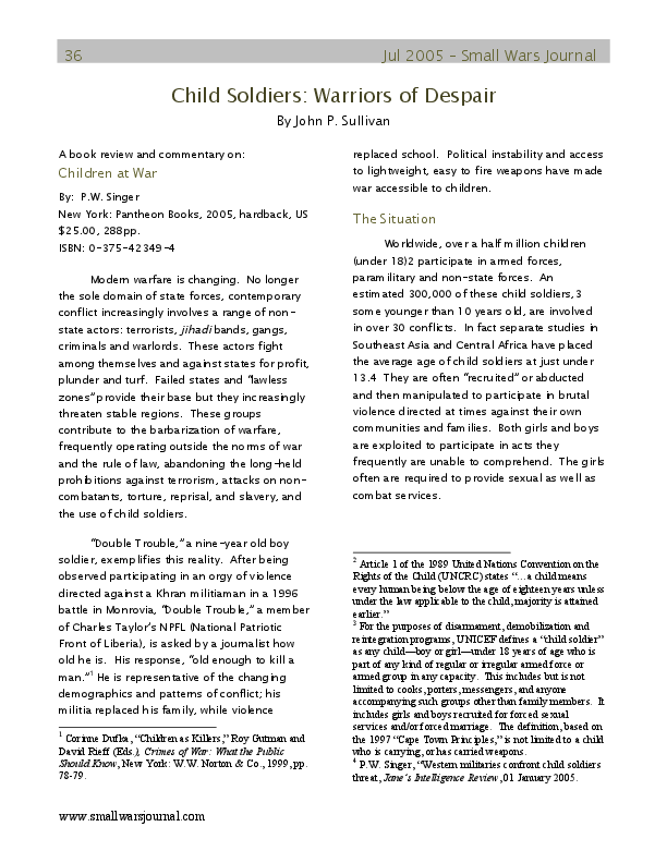 (PDF) Child Soldiers: Warriors of Despair