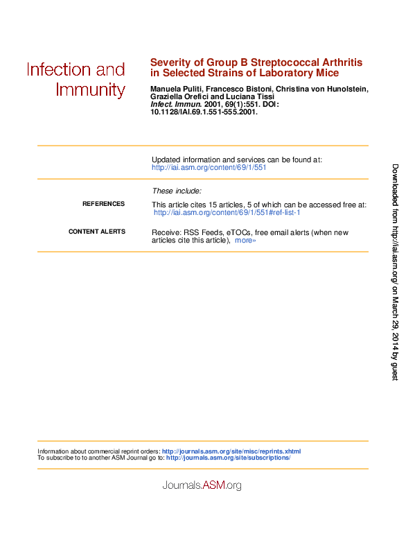 (PDF) Severity of Group B Streptococcal Arthritis in Selected Strains ...