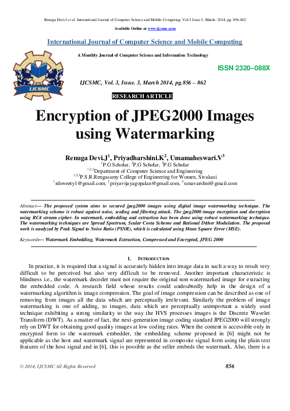 (PDF) Encryption of JPEG2000 Images using Watermarking﻿