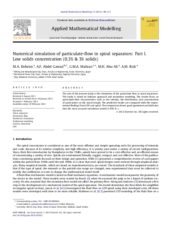 Pdf Numerical Simulation Of Particulate Flow In Spiral Separators Part I Low Solids