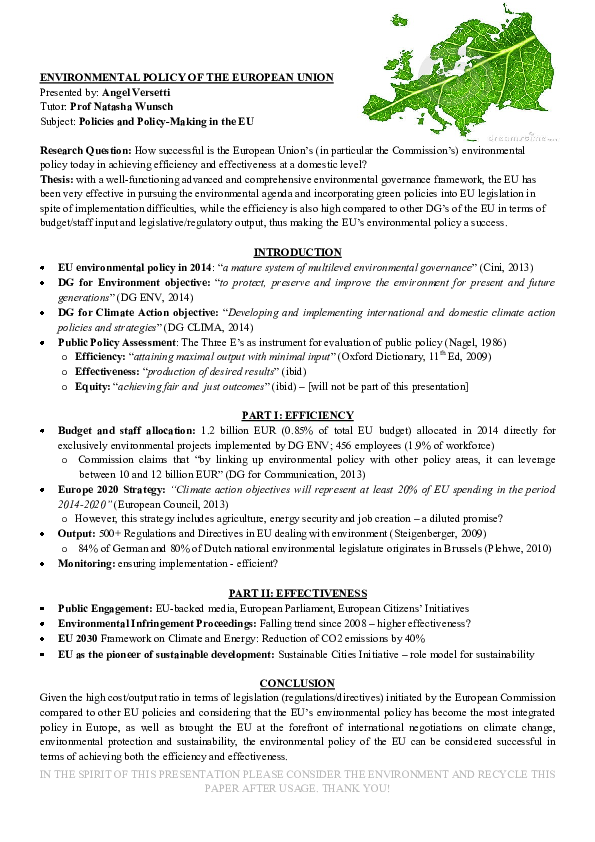 (PDF) Environmental Policy of the European Union in 2014: Assessment of ...