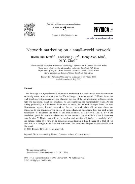 (PDF) Network marketing on a small-world network