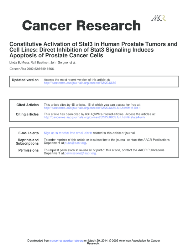 (PDF) Constitutive Activation of Stat3 in Human Prostate Tumors and Cell Lines: Direct ...